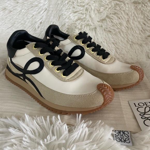 Loewe | Shoes | Loewe Cream And Black Sneakers With Gold Eyelets | Poshmark